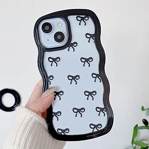 Amazon.com: QLTYPRI Bow Case for iPhone 15, Clear Cute Ribbon Bow Phone Case Curly Wavy ...
