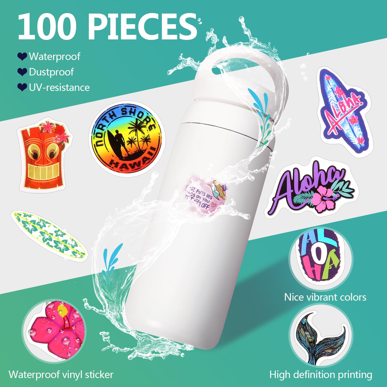 Snapklik.com : 100 Pieces Hawaii Beach Stickers Waterproof Vinyl Decal ...