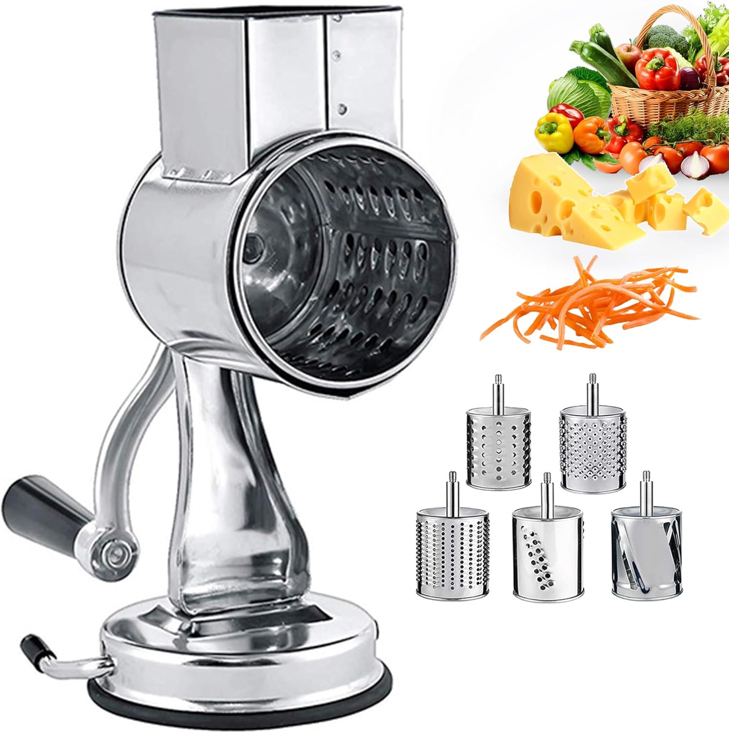 Amazon.com: Vaseni Cheese Grater Hand Crank, Rotary Cheese Grater 5 in ...