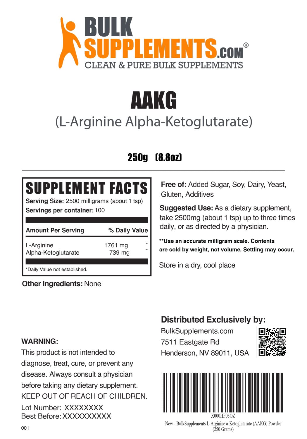 Snapklik.com : BULKSUPPLEMENTSCOM AAKG Powder - Arginine Alpha ...