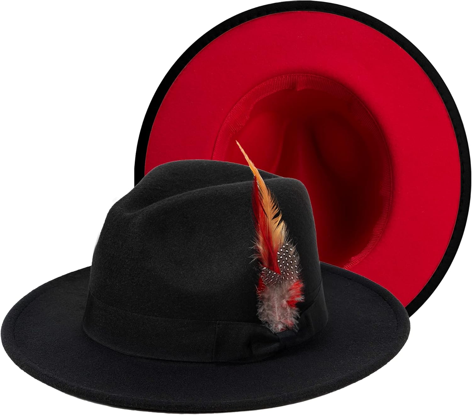 Classic Wide Brim Fedora for Women Men Two Tone Fedora with Band ...