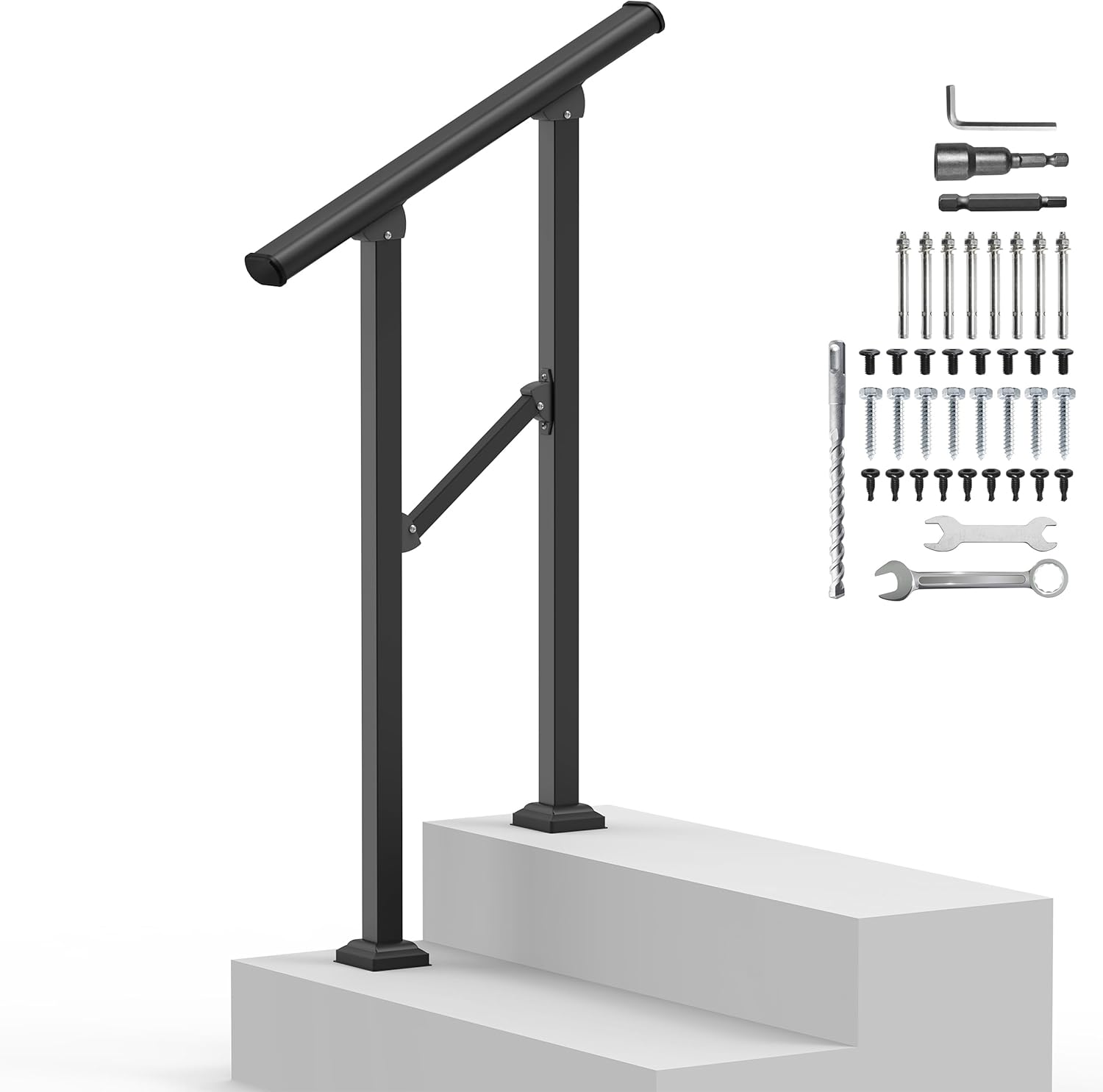 Outdoor Handrails for 1-2 Steps, Stair Railing Kit for Concrete & Porch ...