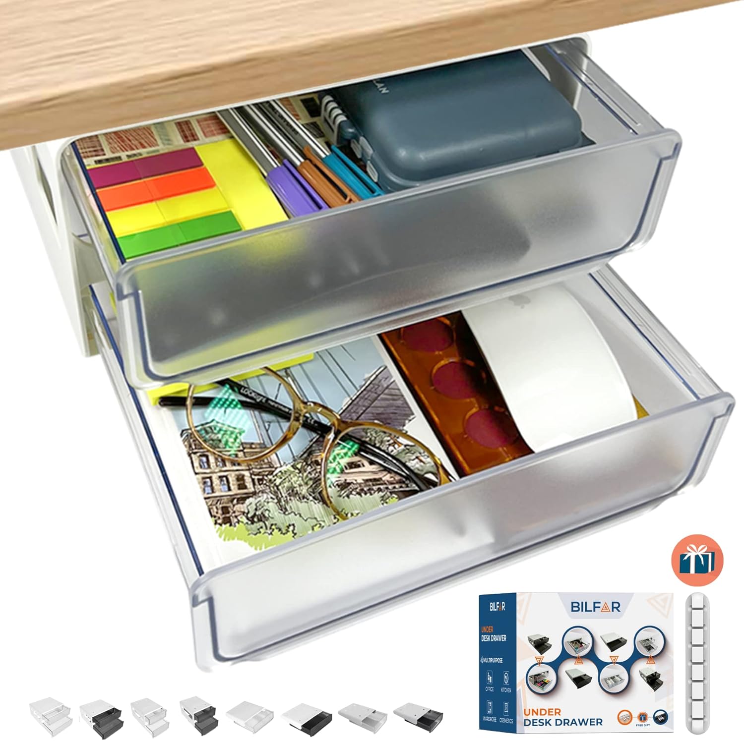 Amazon.com: BILFAR Under Desk Drawer Organizer Slide Out - Hidden Shelf ...