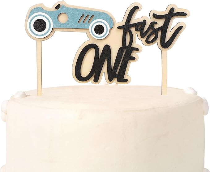 Amazon.com: Fast One Birthday Cake Topper - Wood Race Car Cake Topper ...