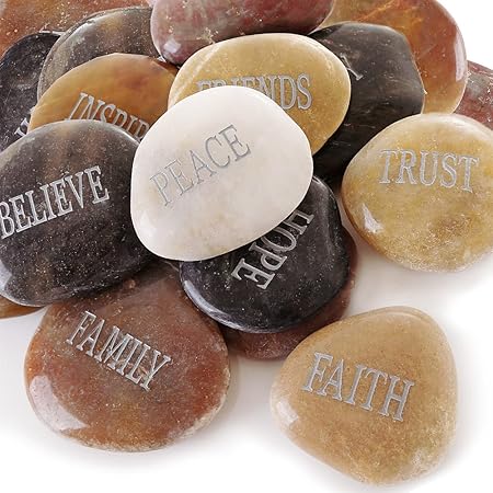 Amazon.com: tiggell 12 Pieces Inspirational Stones Natural Engraved ...
