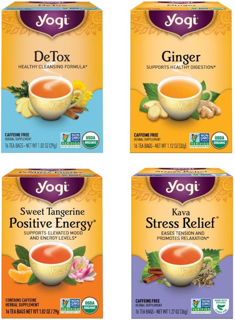 Amazon.com : Yogi Tea Well-Being Variety Pack - 16 Tea Bags per Pack (4 ...