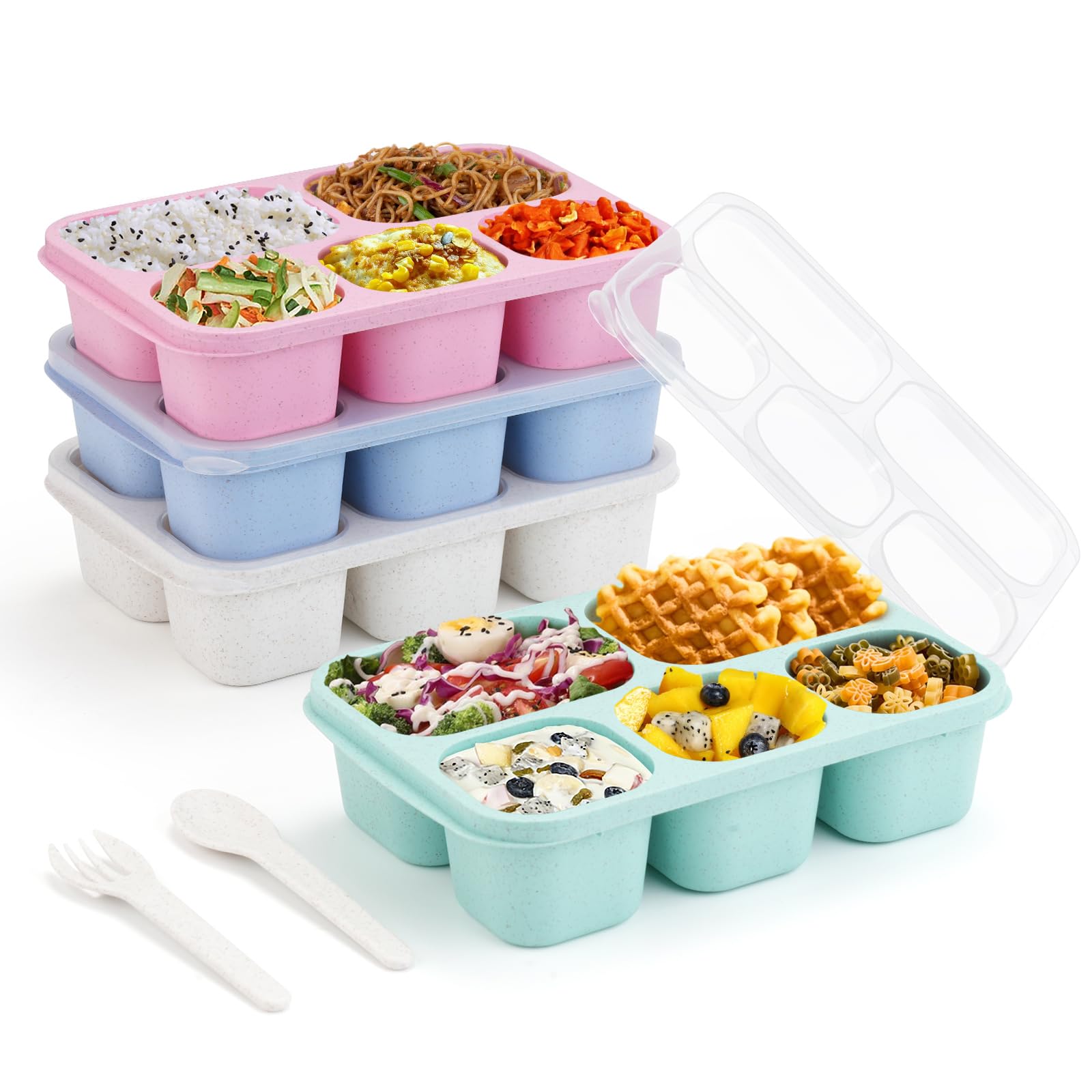 Amazon.com: EWVVSS 4 Pack Bento Snack Box 5-Compartment Snack ...
