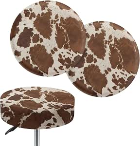 Wanyint Brown Cow Print 2 Pack Bar Stool Seat Covers Stretch Round ...