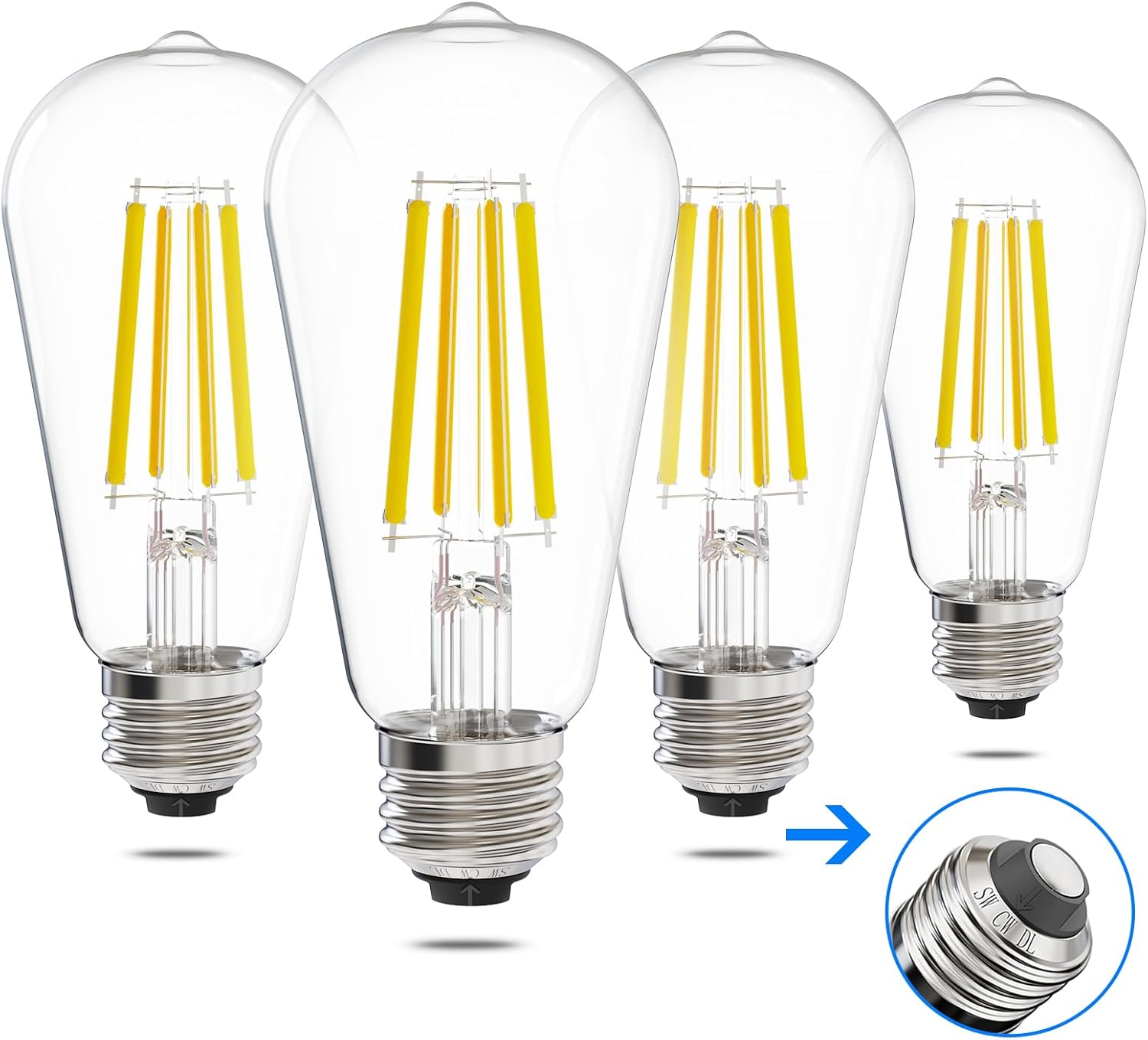 E ENERGETIC LIGHTING ST58/ST18, LED Filament Light Bulbs, 3CCT, 2700K/4000K/5000K,High ...