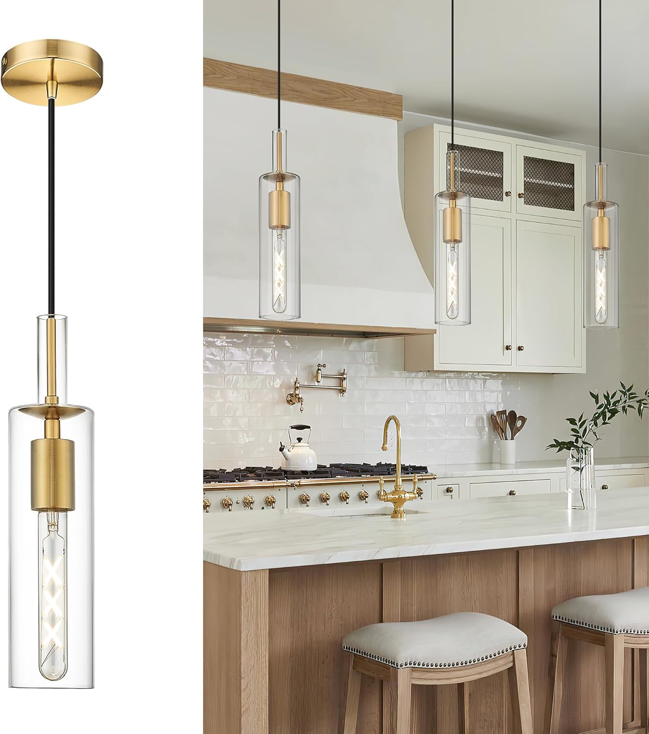 AUTELO 1-Light Pendant Lights Kitchen Island - Gold Pendant Light ...
