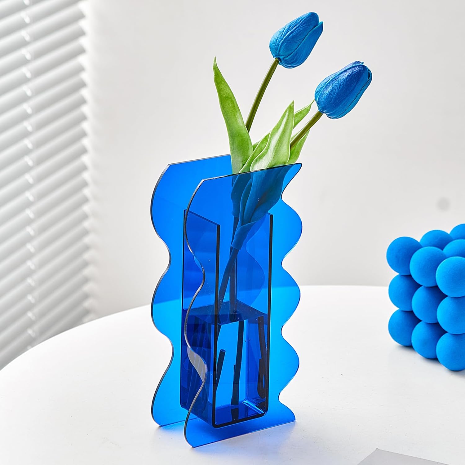 Amazon.com: Blue Acrylic Vase Wave Shaped Flower Vase Unique Vases for ...
