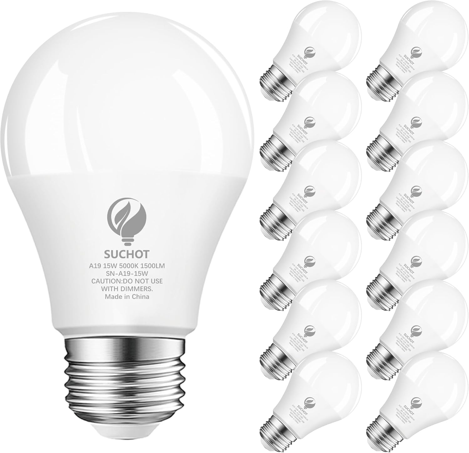 suchot A19 LED Light Bulb, 100W Equivalent Light Bulbs, 15W 5000K ...