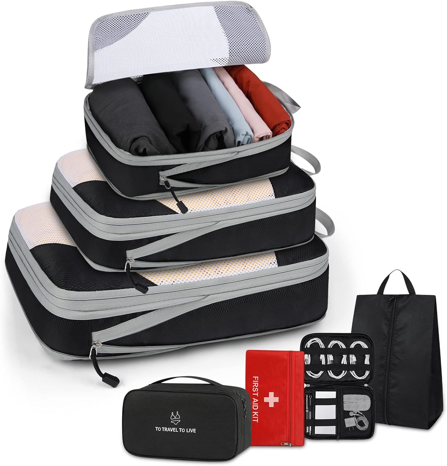 7 Set Compression Packing Cubes Travel Organizer Large Packing Cubes ...