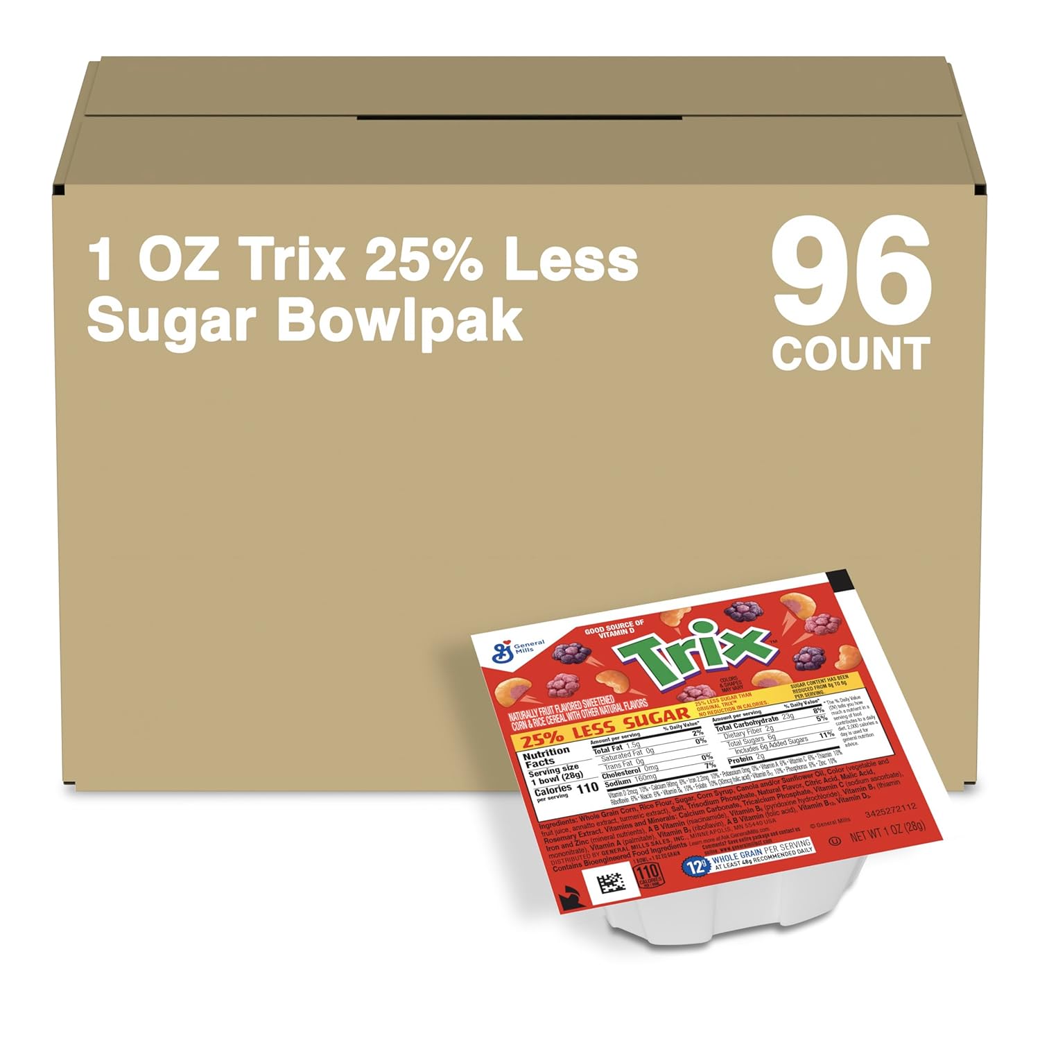 Amazon.com: Trix 25% Less Sugar Bowl Pak Cereal, 96 Count : Grocery ...
