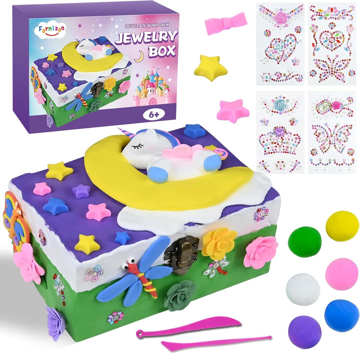 FORMIZON Jewelry Box Craft Kit for Kids, DIY Clay Jewelry Box, Air Dry ...