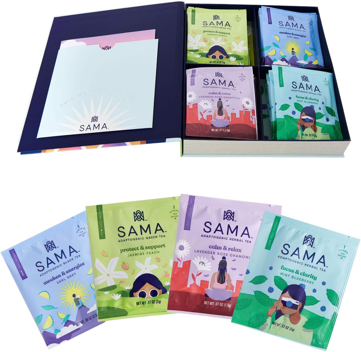 Amazon.com : Sama Tea Sampler Gift Set Box, Adaptogenic Tea Bags ...