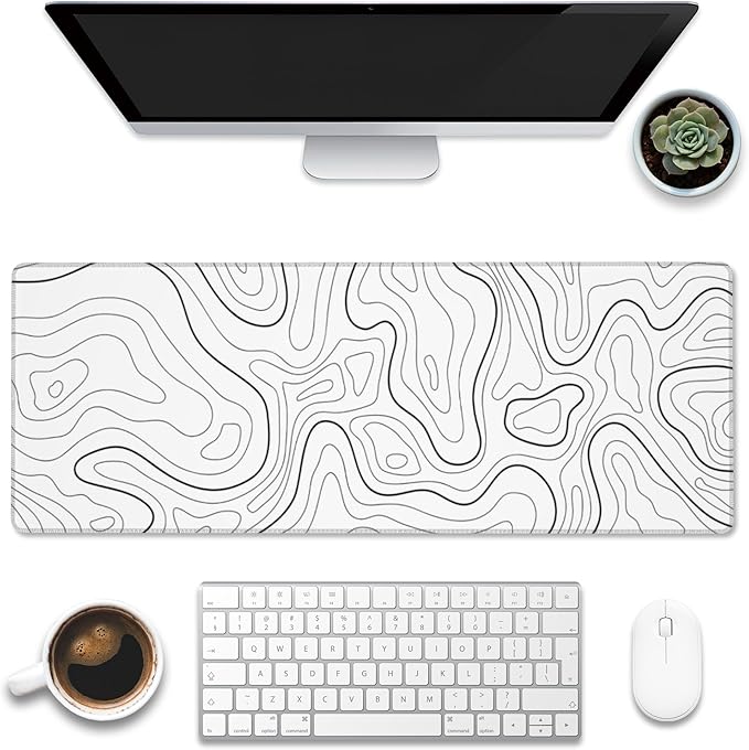 Amazon.com : Eflxamz Desk Mat,White Topographic Contour Map Desk Pad ...