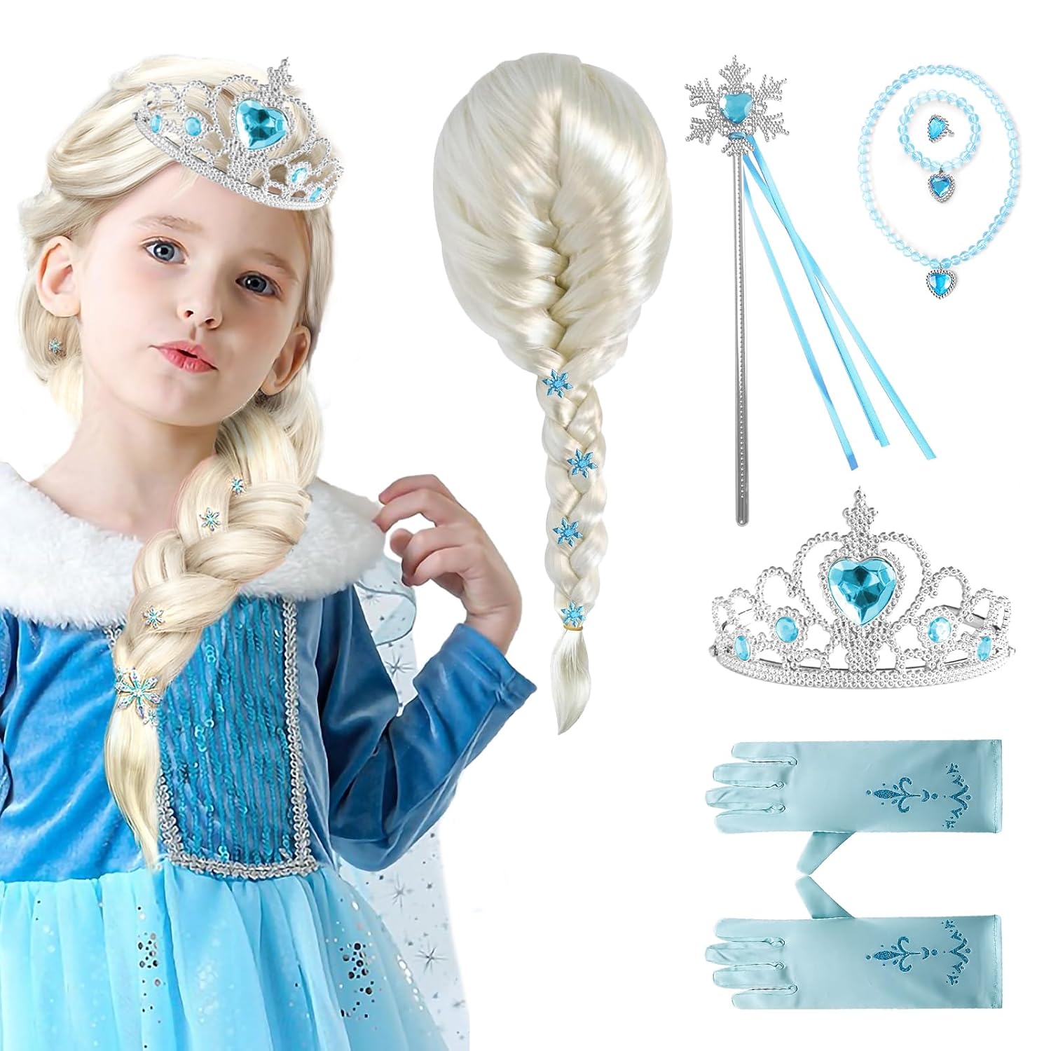 Amazon.com: YKYOBFA 7pcs Elsa Wig Frozen Elsa Braid with Princess Tiara ...