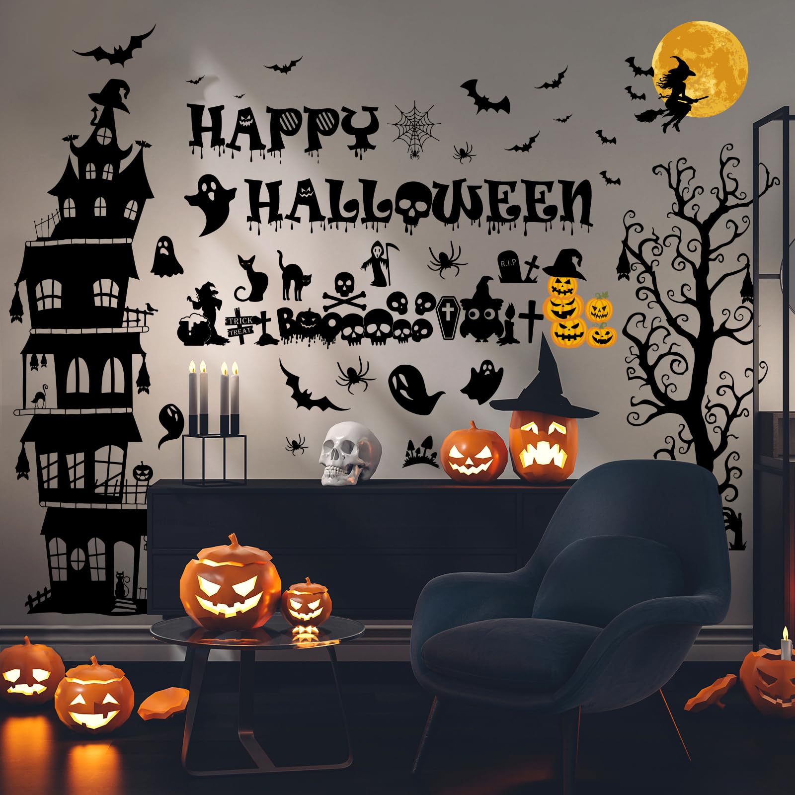 Amazon.com: 125Pcs Halloween Wall Decals, Large Size Ancient Castle ...