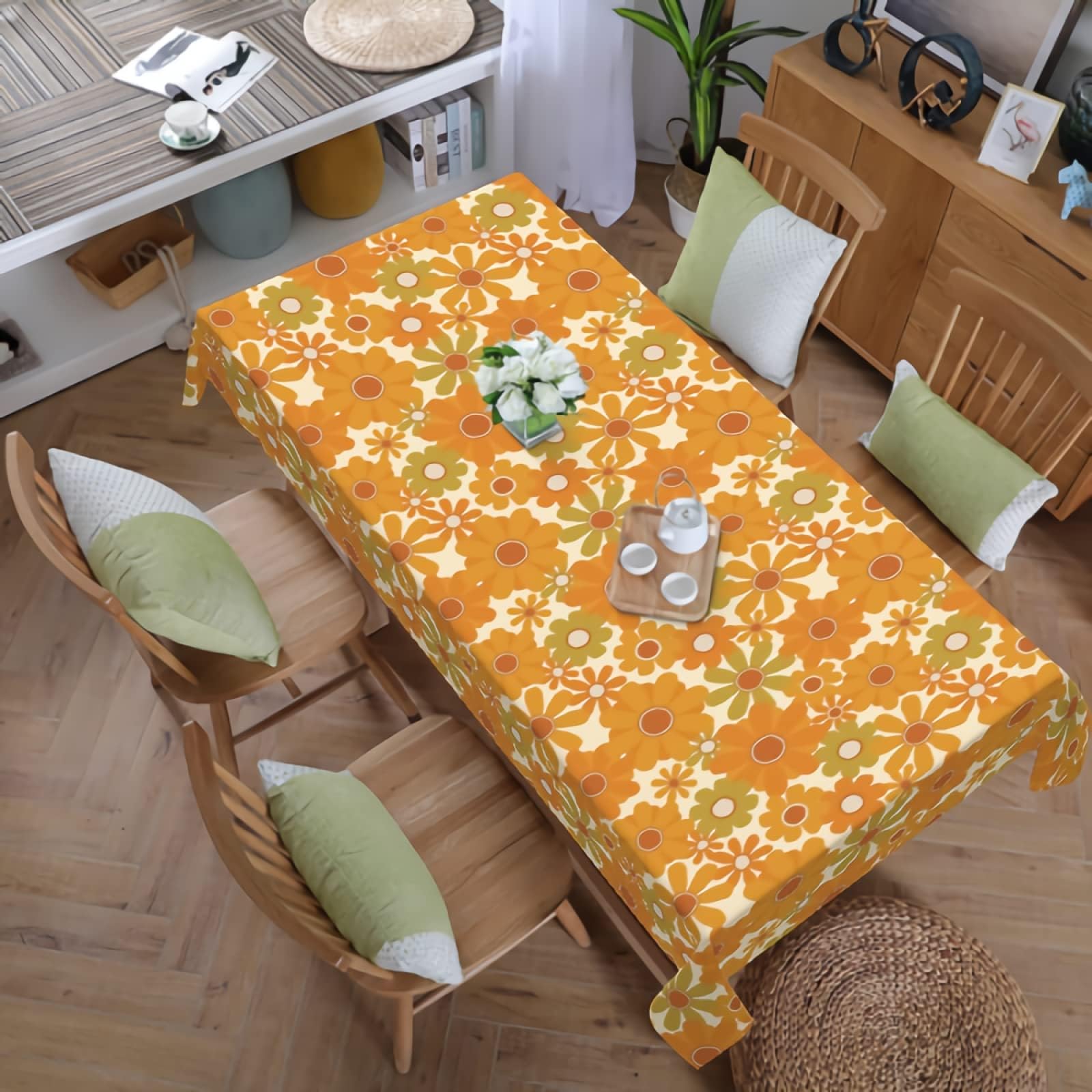 Amazon.com: AnyDesign Groovy Daisy Tablecloth 60 x 104 Inch Vintage ...