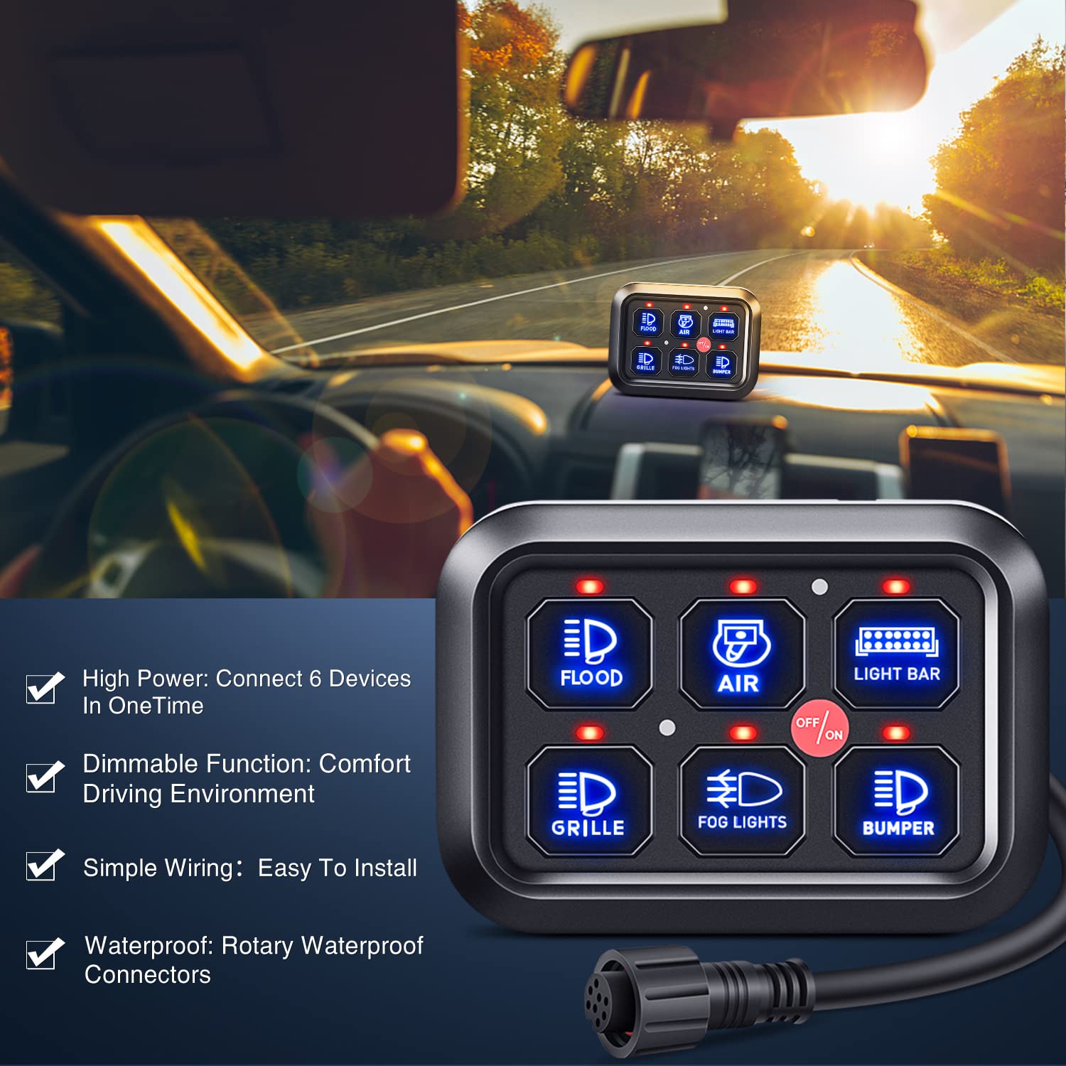 Nilight 6 Gang Switch Panel Universal Circuit Control Relay System with ...