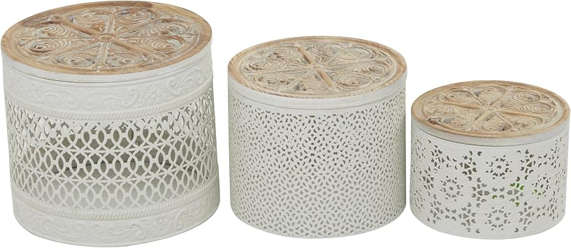 Amazon.com: Deco 79 Metal Living Room Decorative Jars Laser Cut Metal ...