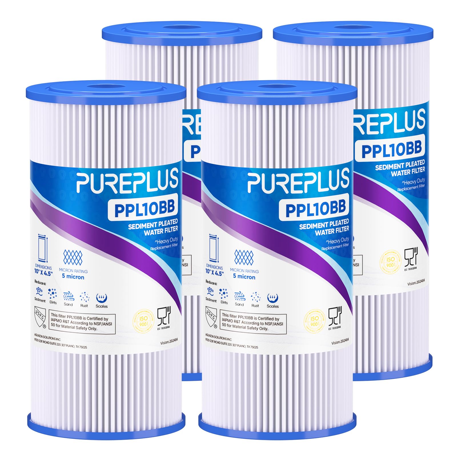Amazon.com: PUREPLUS 10" x 4.5" Whole House Pleated Sediment Filter for ...