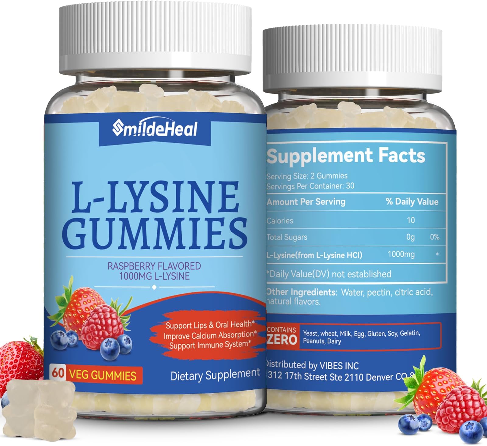 Amazon.com: 2 Pack L-Lysine 1000mg Gummies, Chewable Lysine Supplement for Adults, Immune ...