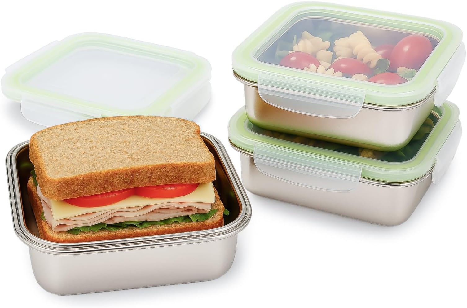 Amazon.com: AORAKI Stainless Steel Containers with Lids, Lunch Box ...