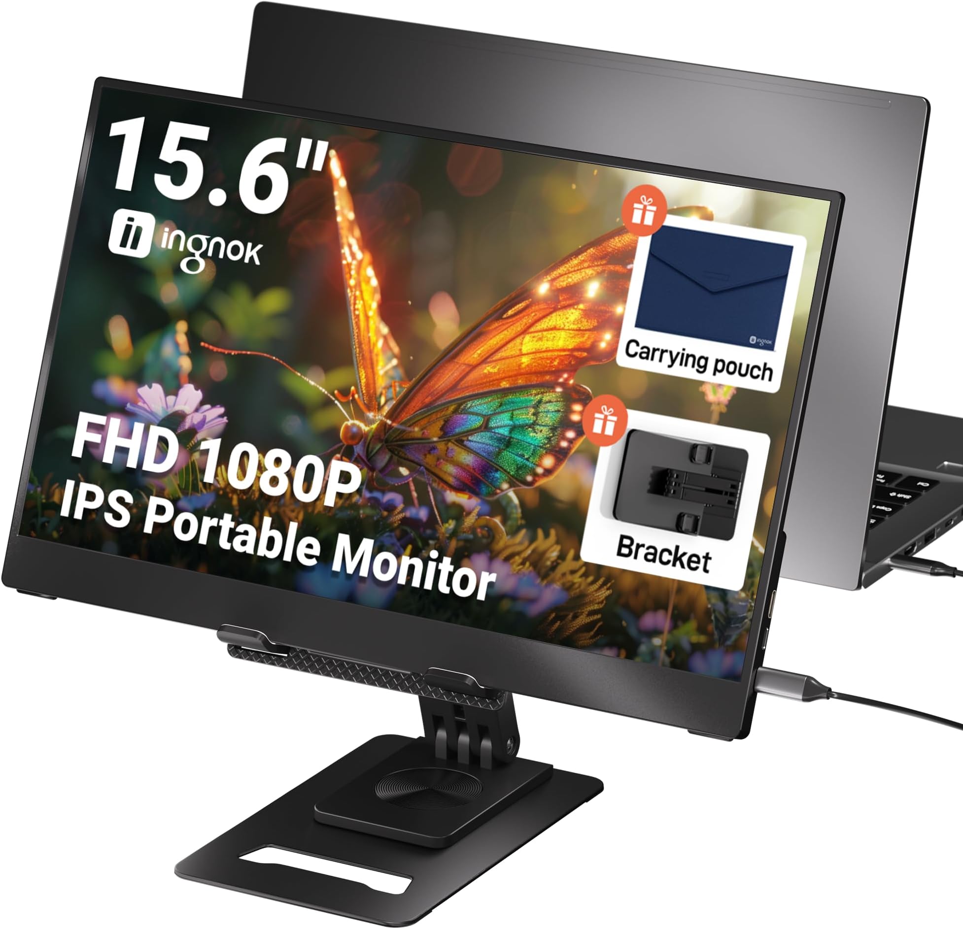 Ingnok Portable Monitor,15.6" FHD 1080P IPS Laptop Screen Extender with ...