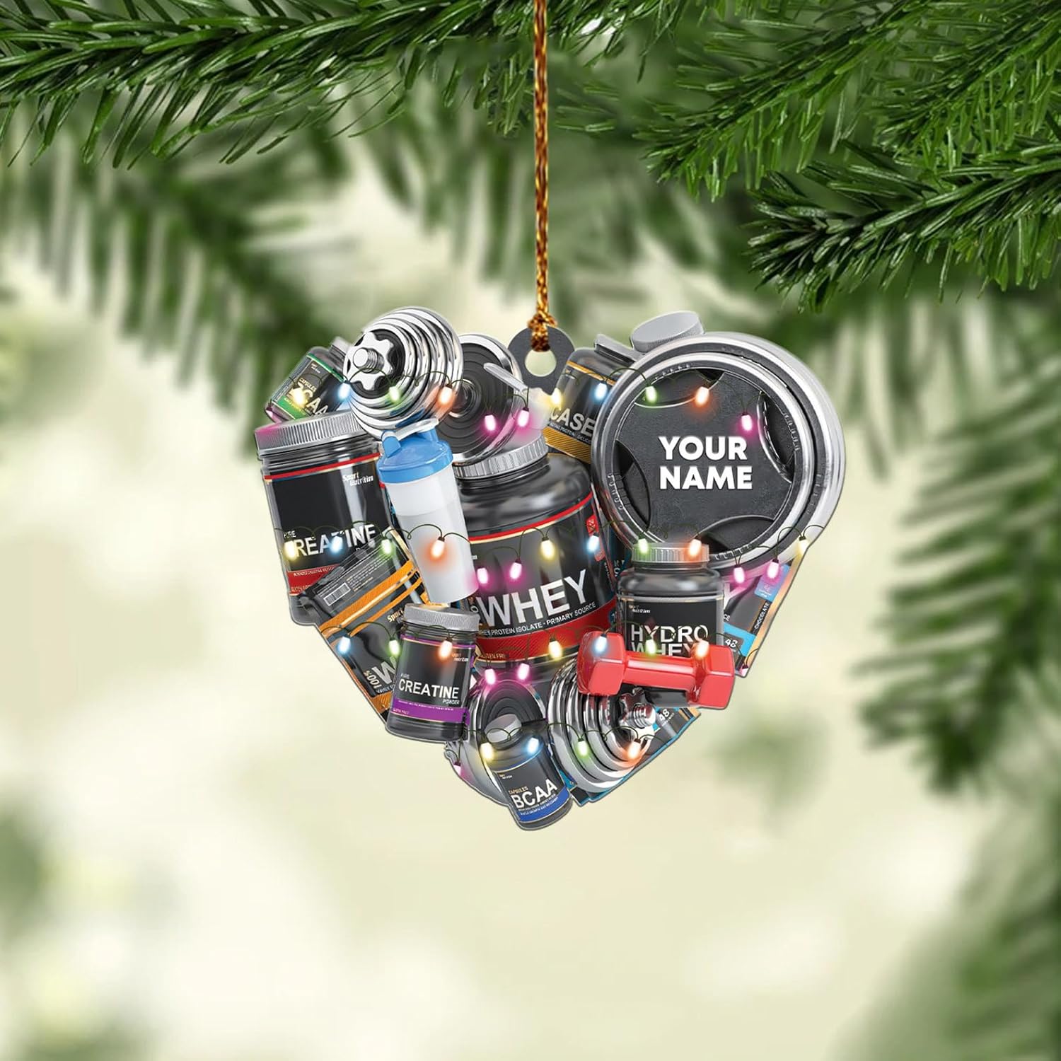 Amazon.com: Bodybuilding Lights Xmas Ornament, Love Gym Ornament Tree ...