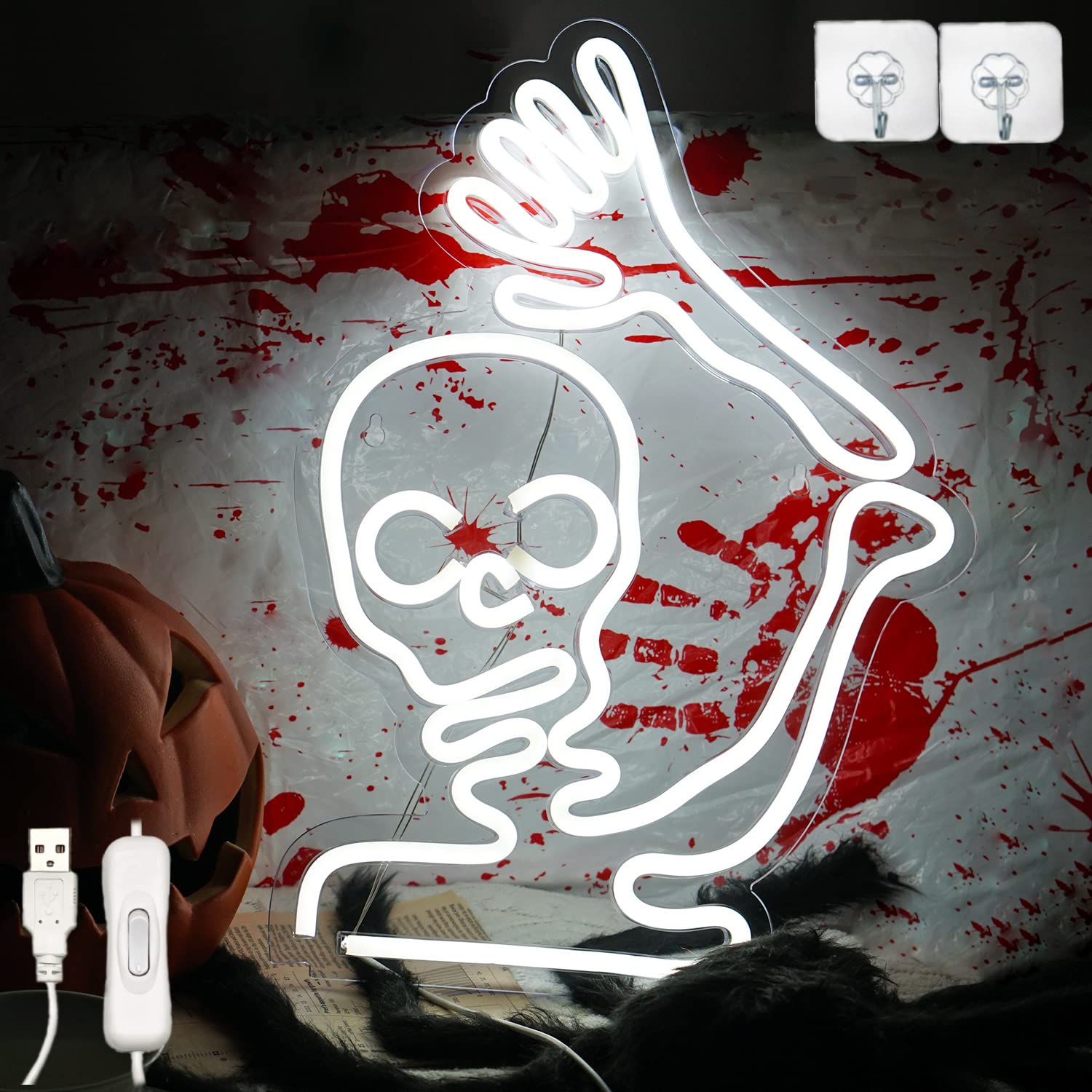 Amazon.com : Skeleton Skull Neon Sign, Halloween Ghost Neon Light Scary ...