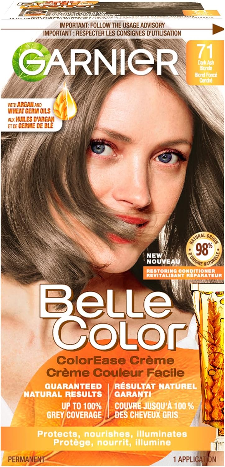Garnier Belle Color Permanent Hair Dye, 71 Dark Ash Blonde, 100% Grey ...