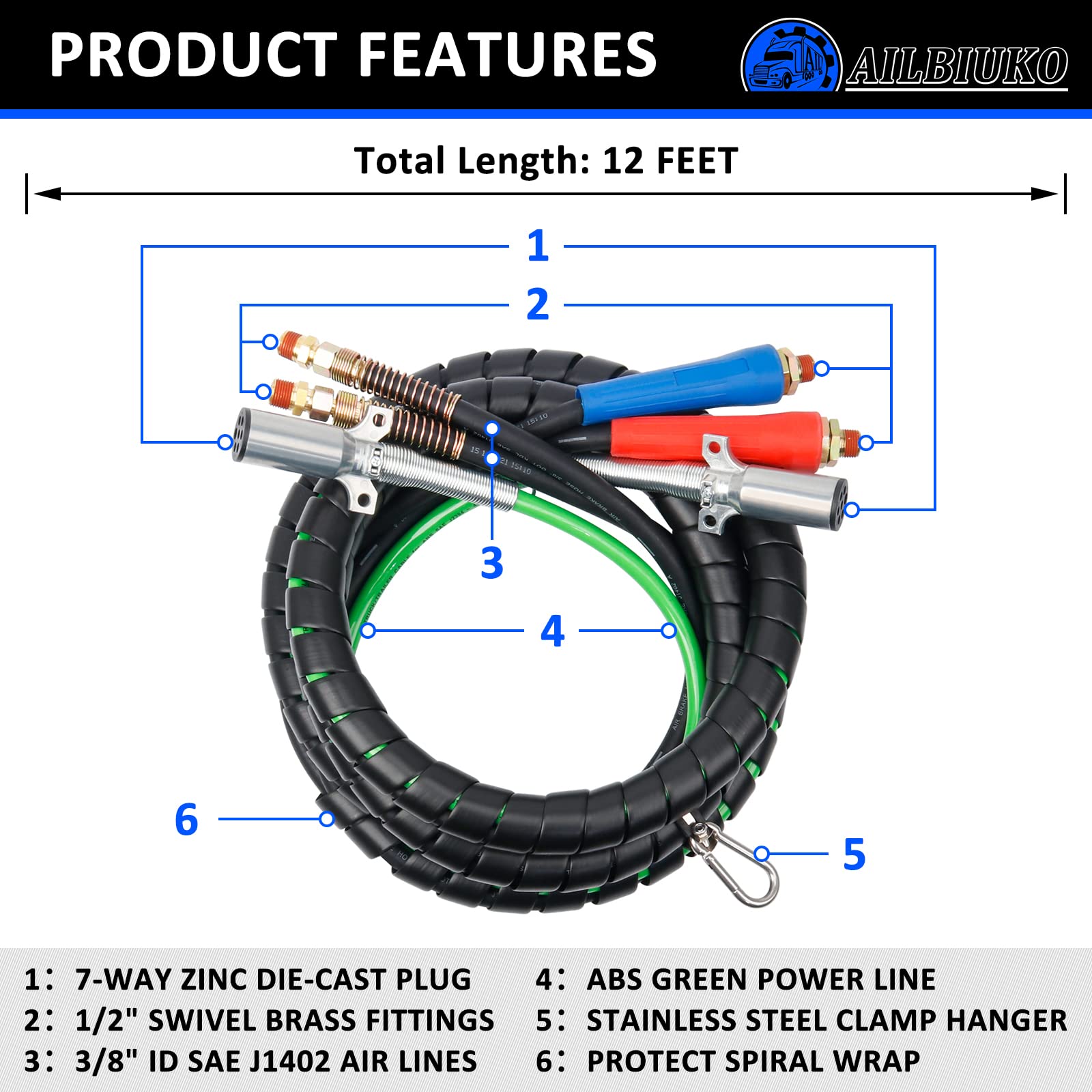 Snapklik.com : Air Lines For Tractor Trailer, 12FT 3 In 1 Semi Truck ...