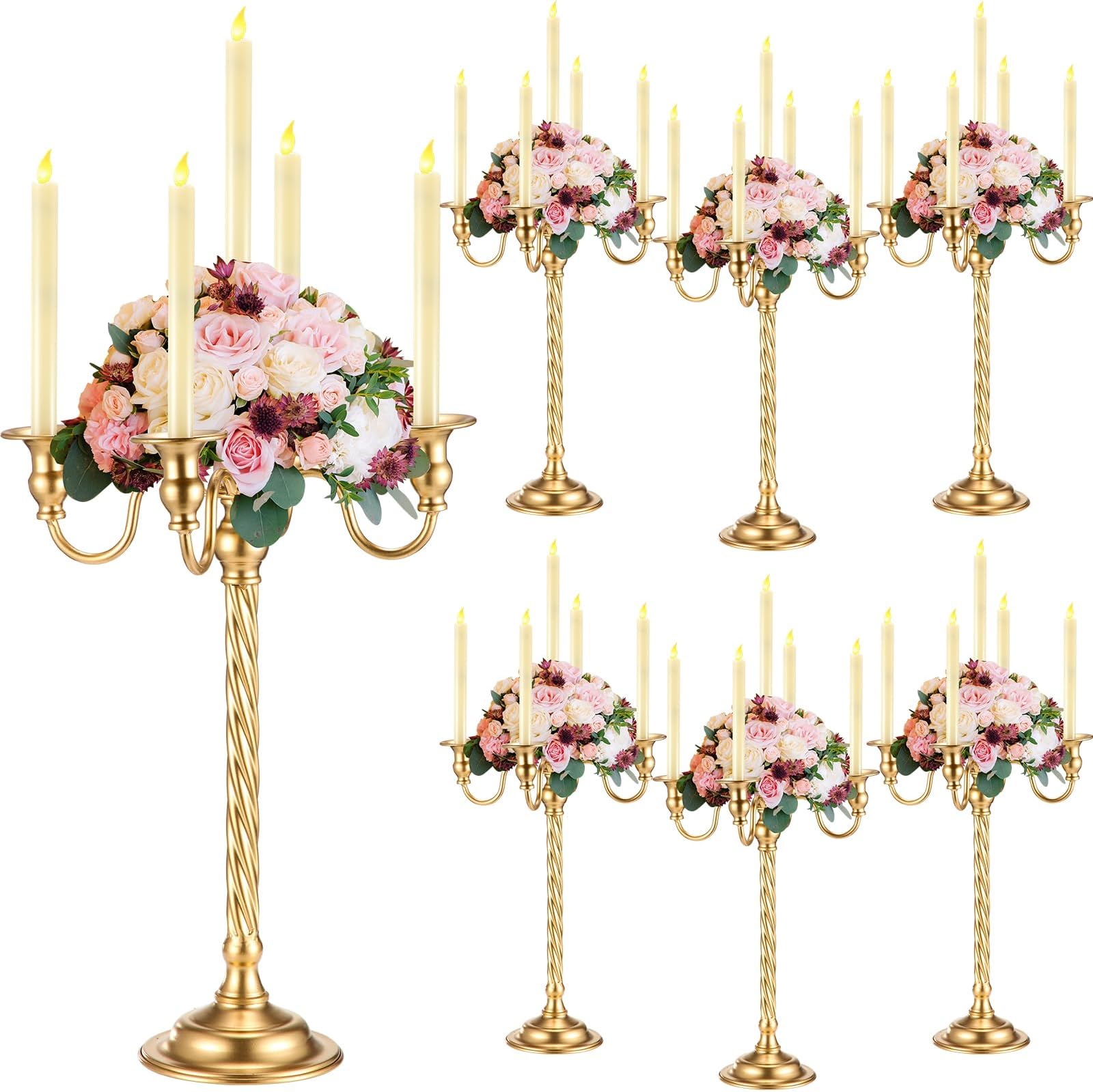 Amazon.com: Hushee 6 Pcs Gold Candelabra Candle Stand Metal Candlestick ...