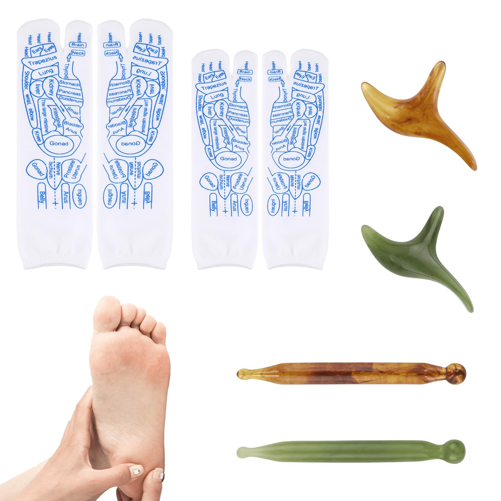 Amazon.com: Gosknor 2 Pairs Reflexology Socks with 4 Massage Sticks ...