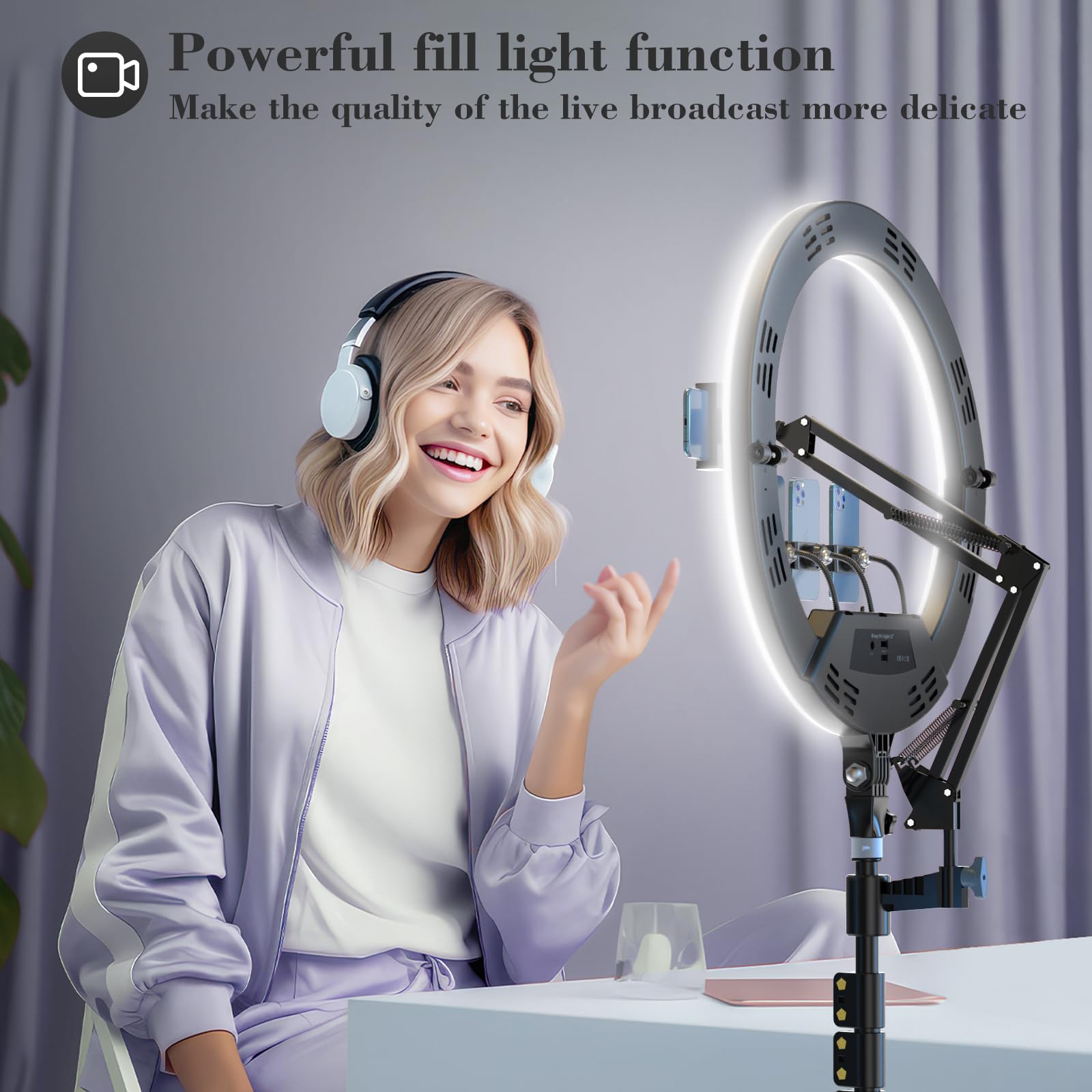 22 inch LED ring light, With 71 inch tripod/Overhead camera mount ...