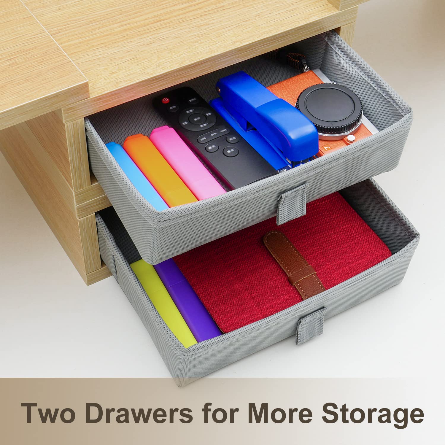 MARTY Dual Monitor Stand Riser with 2 Drawers Length Angle & Height ...