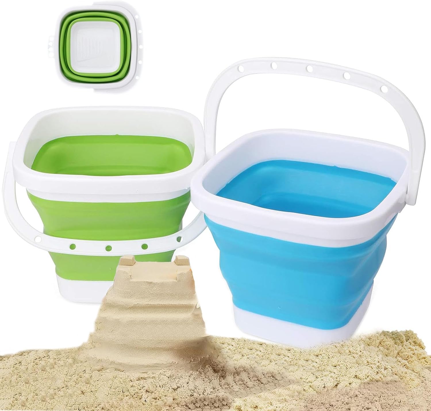 MEMOVAN Collapsible Beach Pails Sand Buckets 2PCS Foldable Bucket ...