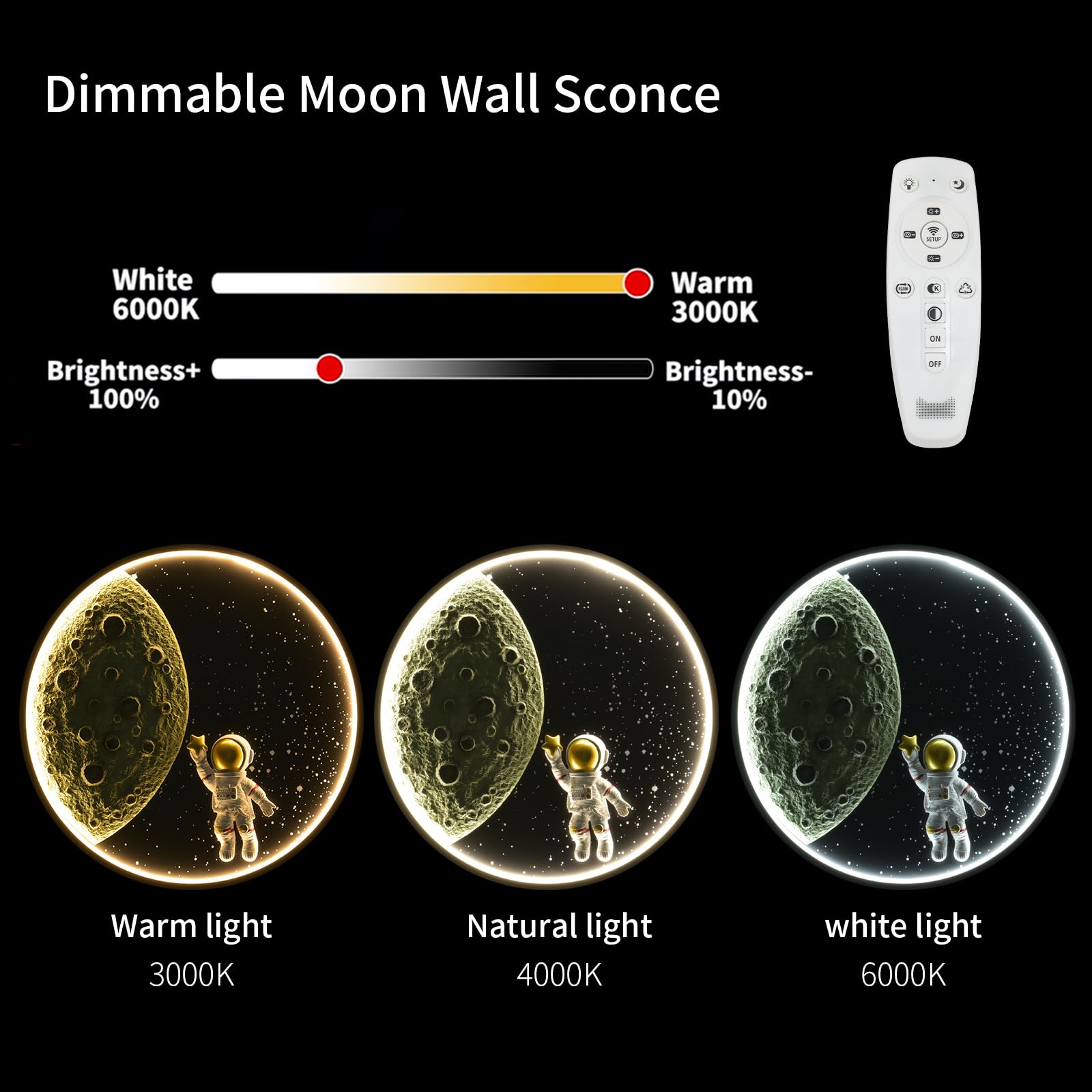 QIYIMEILUX Dimmable Moon Wall Sconce Plug in Modern LED Wall Light with ...