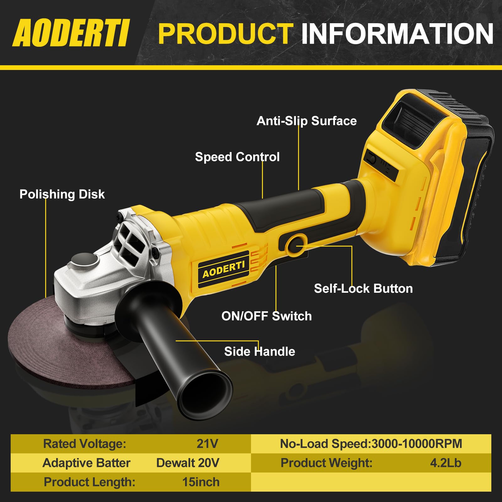 Cordless Angle Grinder for DEWALT 20V Max Battery, 10000RPM Brushless ...