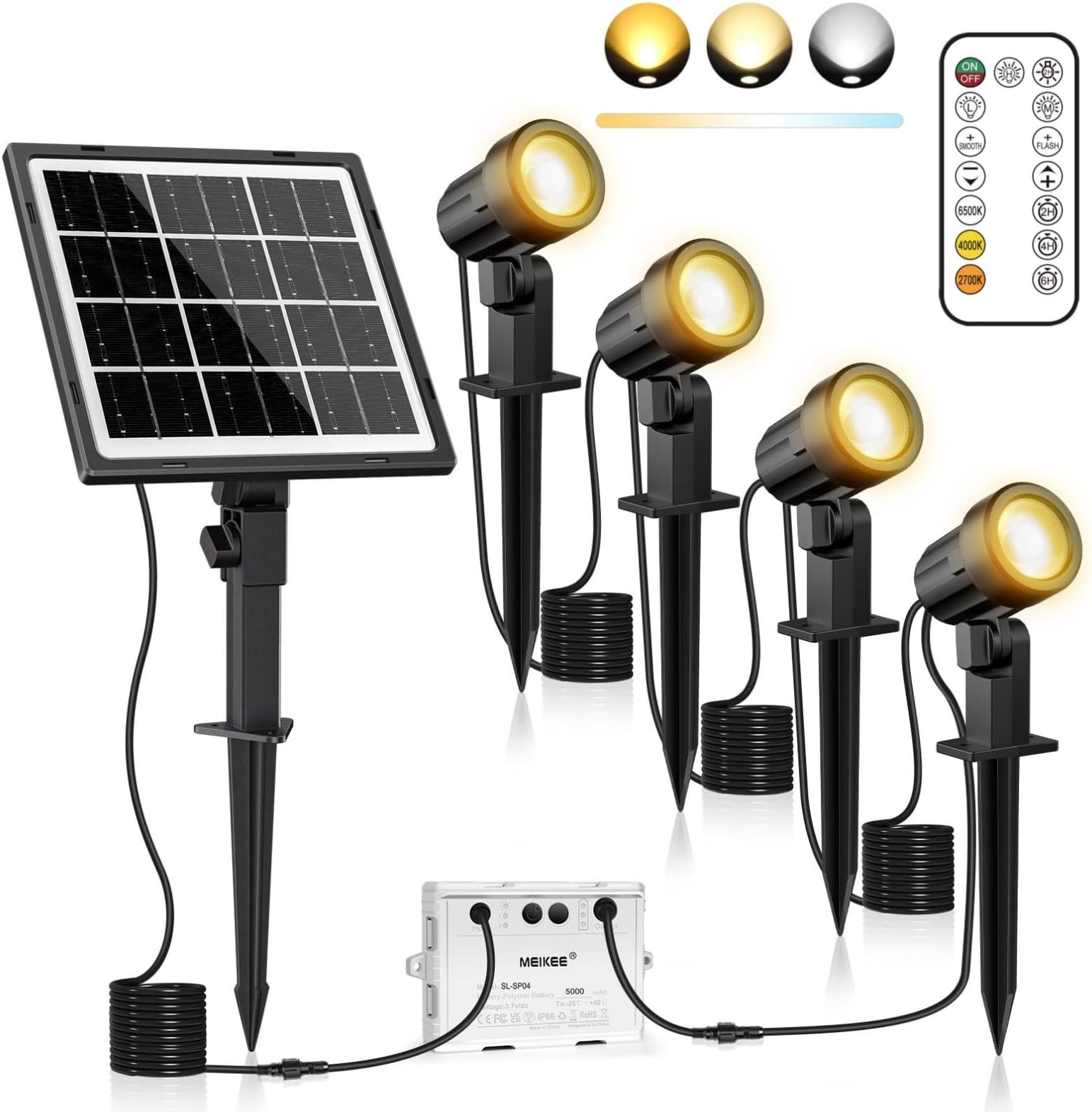 MEIKEE 6 in 1 Solar Spot Lights Outdoor Garden, Solar Spike Light 3000K ...