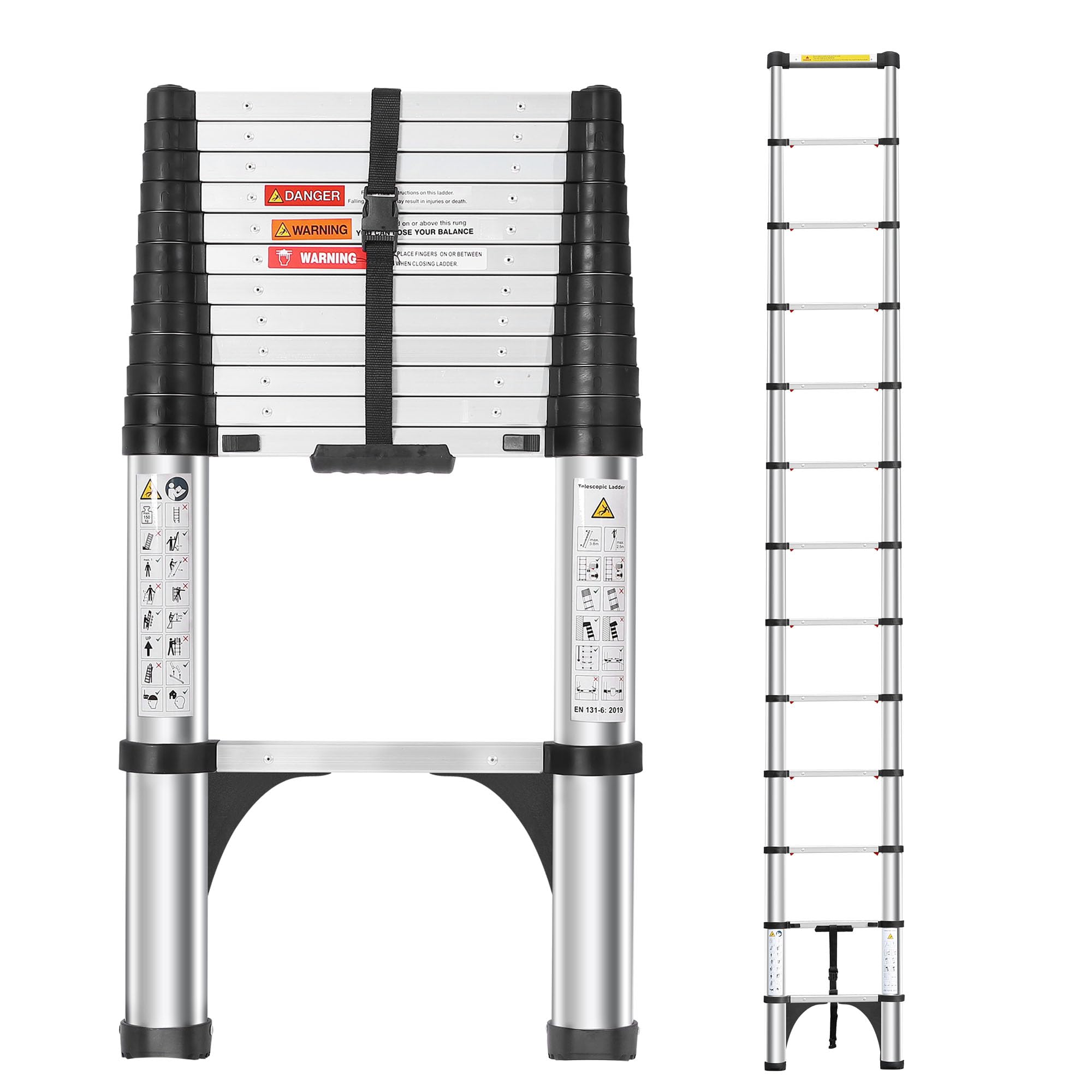 DEZEX Telescoping Ladder,12.5 FT Aluminum One-Button Retraction ...