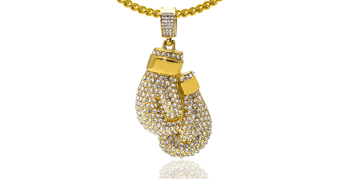 Watch Plated 18K Gold Stainless Steel Boxing Gloves Necklace on Amazon Live
