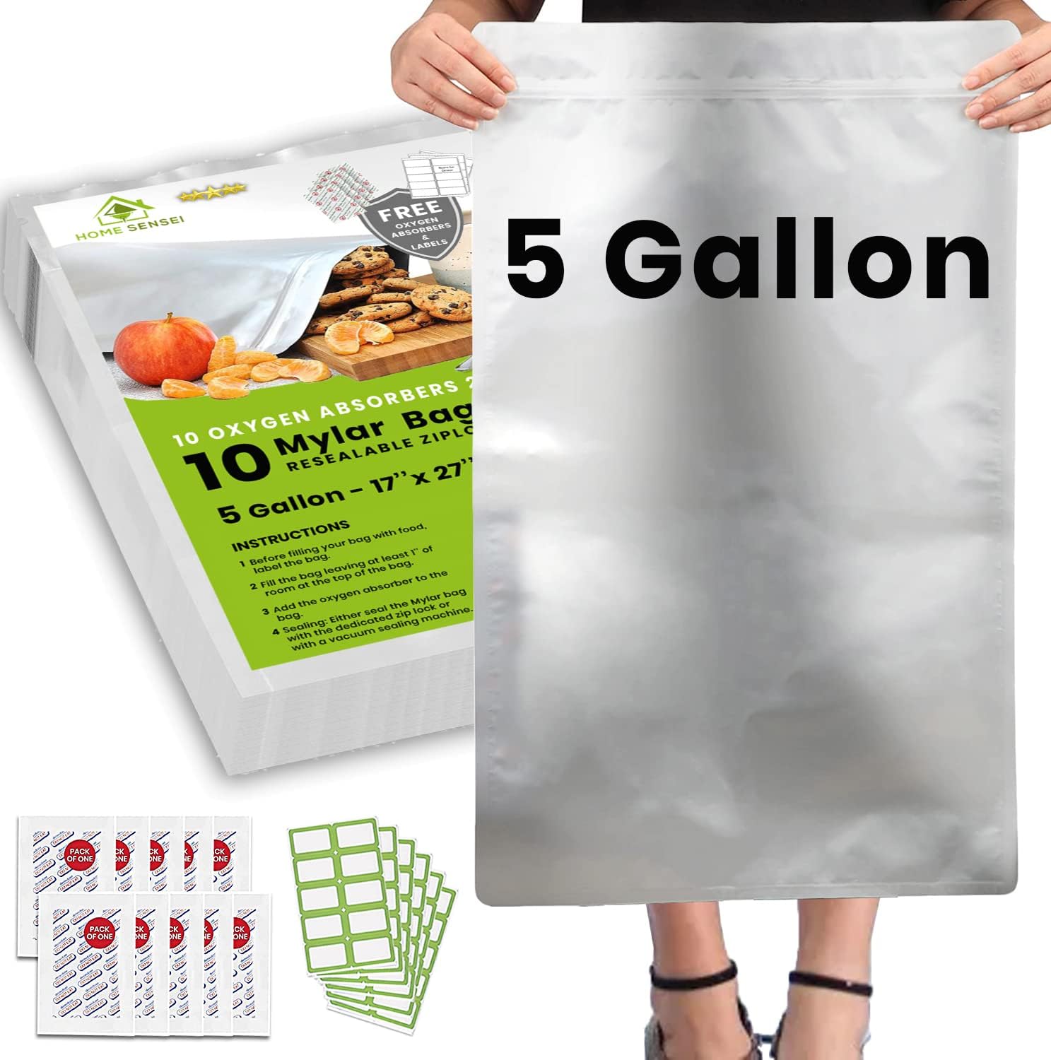 Amazon.com - 15 Pack 5 Gallon Mylar Bags with Oxygen Absorbers - 10.5 ...