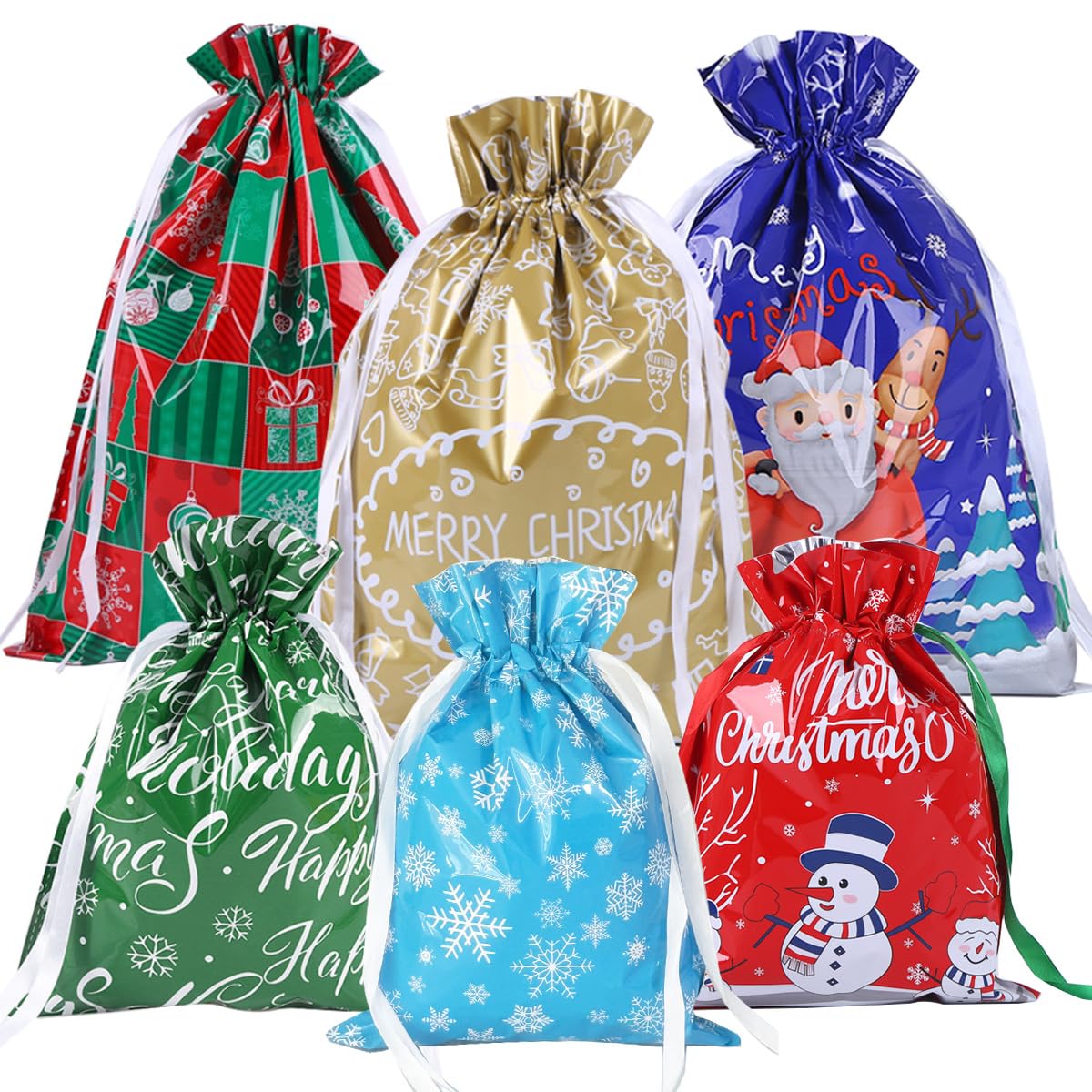 Christmas Drawstring Gift Wrapping Bags: Christmas Wrapping Bags 6pcs ...