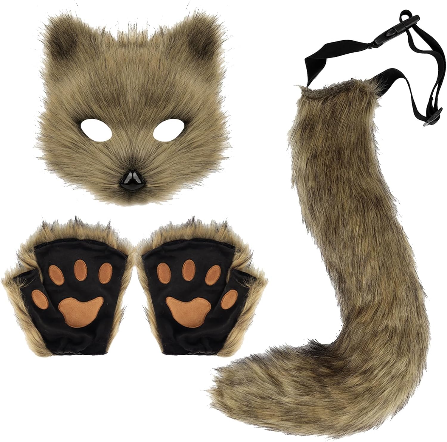 Amazon.com: Merkaunis 3 Pcs Faux Fur Fox Tail Cat Wolf Cosplay Costume ...