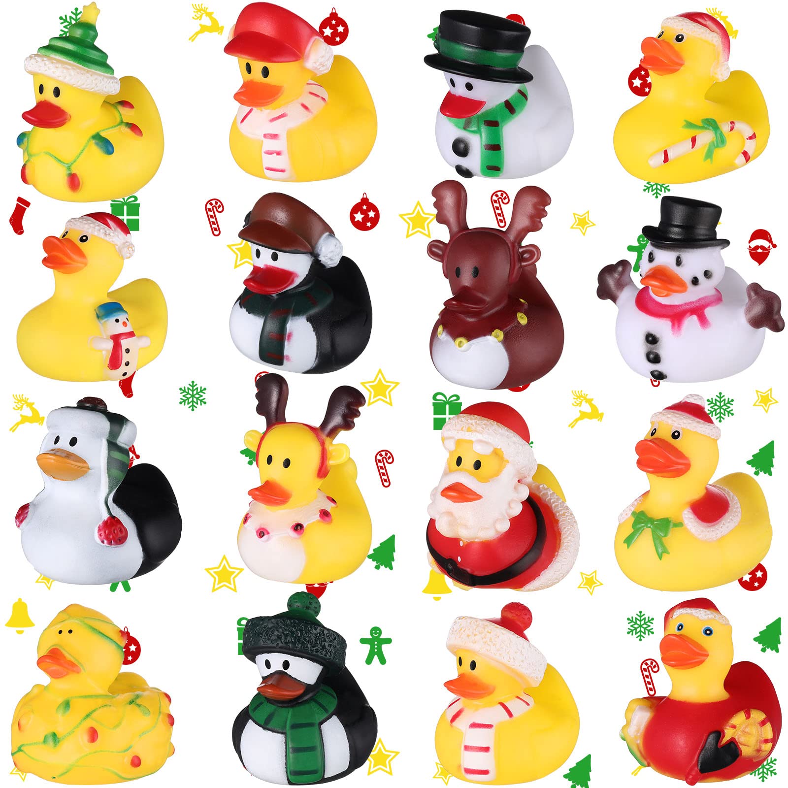 Amazon.com: Sratte 16 Pcs Christmas Rubber Duckies Toys Bulk, Fancy ...