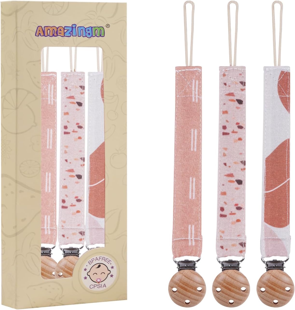 Amazon.com : mushie Linen Baby Pacifier Clip Holder | Soft Fabric Strap ...