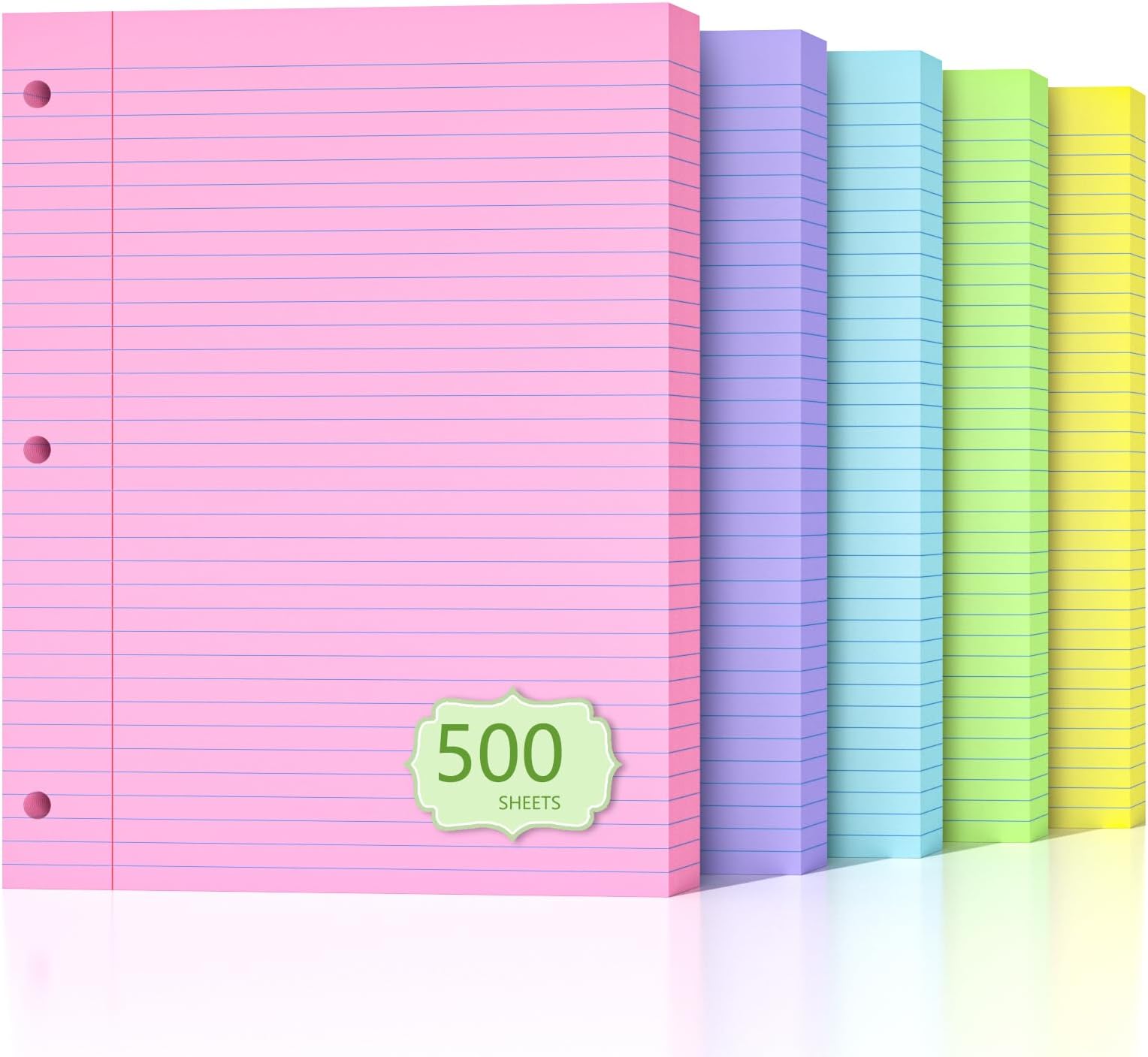 Amazon.com : 500 Sheets Loose Leaf Paper 8" x 10.5" Colored Filler ...